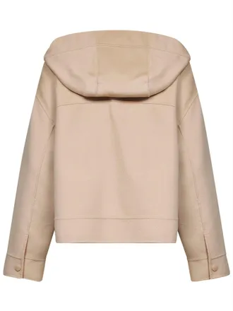 Max Mara Womens Hooded Jacket Double Wool Beige Virgin Bomber