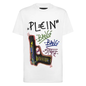 Philipp Plein Homme, Tops, Blanc, Taille: 2XL T-Shirt Col Rond Mc