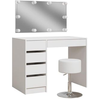 Vicco Coiffeuse Thalia, Blanc, 100 cm avec &eacute;clairage led et tabouret