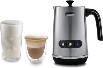 DeLonghi Elektrischer Milchaufschäumer LatteMix EMF3.M, für heiße & kalte Milch & pflanzlichen Alternativen, einfache Reinigung, transparenter Deckel, 3 Tasten