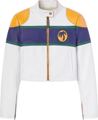 Palm Angels veste de moto en cuir &agrave; logo - Blanc