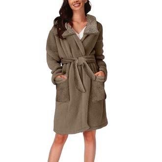 Generic Pyjama pour femme, automne/hiver, peignoir thermique en peluche pour la maison, peignoir de bain long pour femme, marron, XXL