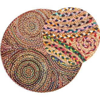 Beliani Tapis Rond Multicolore en Coton Motif Ciculaire pour Chambre ou Salon Boho &oslash; 140 cm Beliani