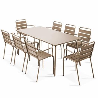 Oviala Ensemble table de jardin et 8 fauteuils en m&eacute;tal taupe - Palavas