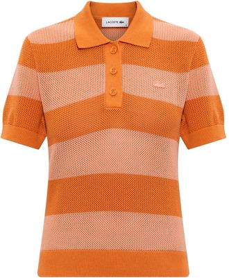 Lacoste Femme, Tops, Orange, Taille: 38 FR Pull &agrave; Col Polo en Maille Ray&eacute;e