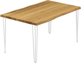 Lamofootwear Manufaktur Esstisch K&uuml;chentisch Schreibtisch Couchtisch aus Massivholz, mit Baumkante 100x60x76 cm (AxBxH), Creative, Rustikal/Weiss, LOB-01-A-003-901