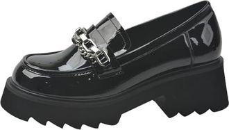 Generic MiaZane Mocassins en V&eacute;ritable Peau de Mouton Femme Talon Bloc &Eacute;pais Slip on Bout Rond Large Fit Chaussures Habill&eacute;es Style Gothique pour Bureau et Te