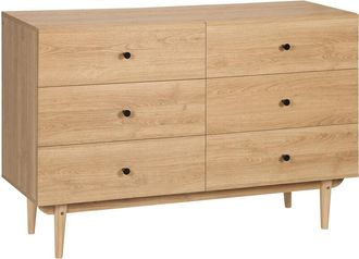 HOMCOM Homcom - Commode vintage 6 tiroirs coulissants pi&egrave;tement bois de pin panneaux aspect bois de teck
