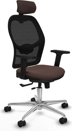 Piqueras y Crespo Ergonomischer Home Office Jorquera Stuhl mit 2D-Armlehnen, h&ouml;henverstellbarer Lendenwirbelst&uuml;tze und h&ouml;henverstellbarem Kopfteil, Schwarz / Dunkelbrau