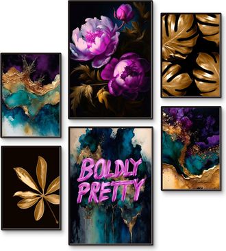 Artland Premium Posterset 6er Set mehrteilig 2x A3 + 4x A4 6-teilig moderne Poster Deko Bilderwand in Wohnzimmer Schlafzimmer OHNE RAHMEN - Boldly Pretty