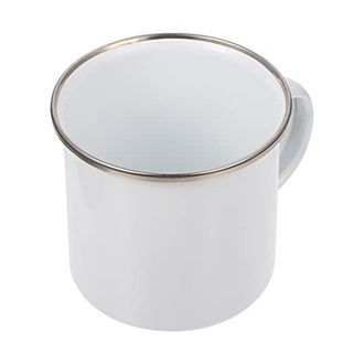 Exceart Tasse en &eacute;mail blanc avec bordure argent&eacute;e pour le camping, le caf&eacute;, le voyage
