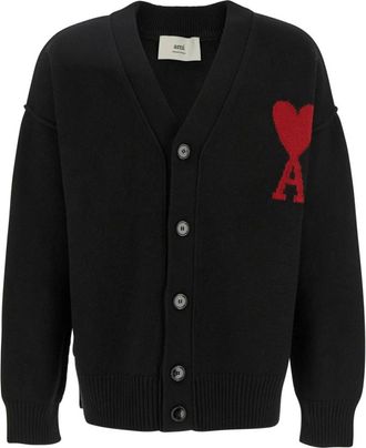 Ami Homme, Pulls, Noir, Taille: XS Pull V-Neck avec Logo