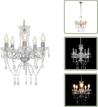 vidaXL Vidaxl - Lustre avec perles de cristal Argent&eacute; Rond 5 x E14 - Lustres - Luminaires Int&eacute;rieurs - Lampes Suspendues - D&eacute;coration Int&eacute;rieure - Lumi&egrave;re