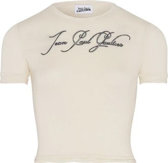 Jean Paul Gaultier Femme, Tops, Beige, Taille: 38 FR T-shirt beige chic avec impression tattoo