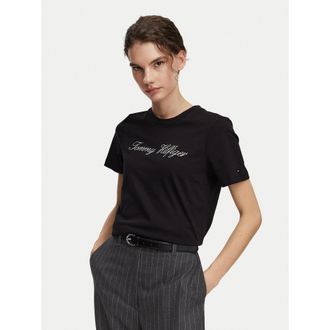 Tommy Hilfiger T-Shirt Script WW0WW43459 Schwarz Regular Fit