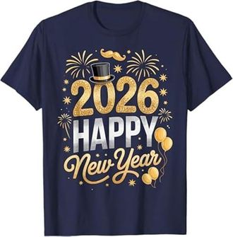 Keephen 2026 Bonne Ann&eacute;e Feu dartifice T-Shirt Femmes Feu dartifice Impression 3D T-Shirt Nouvel an Col Rond Manches Courtes Pullover Tops