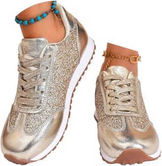 Minetom Baskets Brillantes Femme Chaussures De Course &Eacute;tincelantes Confortables Semelle &Eacute;paisse pour La Marche Tennis Jogging B Or 38 EU
