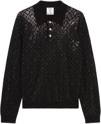 Casablanca Polo manches longues &agrave; motif brillant en laine