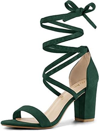 Allegra K Sandales à Gros Talons Ouvertes à Lacets pour Femmes Vert 41