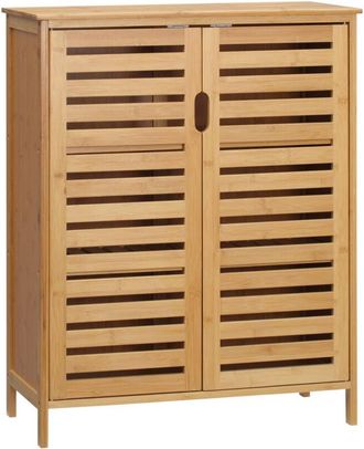 Kleankin Kleankin - Meuble salle de bain bois bambou 2 portes 2 étagères dim. 60 x 30 x 120 cm naturel