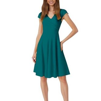 Generic Robe d&eacute;t&eacute; Femme Couleur Unie Manches Courtes Col V Combinaison D&eacute;contract&eacute;e Grande Swing Jupe Courte &Eacute;t&eacute; Jupe D&eacute;contract&eacute;e, vert, XXL