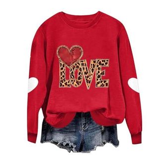 Generico 2026 Sweatshirt &agrave; manches longues pour femme Imprim&eacute; Saint Valentin D&eacute;contract&eacute; Col rond Tops sans capuche Sweats de course, Vin, XXXL