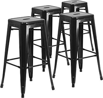 Flash Furniture Lily Barhocker, kommerzielle Qualität, 76 cm hoch, ohne Rückenlehne, schwarzes Metall, für Innen- und Außenbereich, quadratische Sitzfläche, 4 Stück