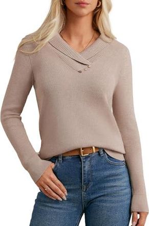 Grace Karin Pull Femme à Col Châle en Maille avec Manches Longues et Décolleté en V, Tricot Confortable et Extensible