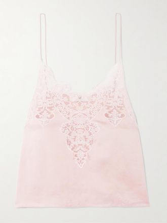 Chlo&eacute; Cotton-blend Lace-trimmed Silk-satin Top - Pink