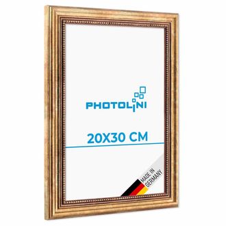Photolini Barock-Bilderrahmen 20x30 cm in Gold antik, Holz-Rahmen Vintage, Made in Germany, Echtglas, zum Aufh&auml;ngen, mit Zubeh&ouml;r - verleiht Deinen Fotos das bes
