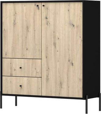 Selsey Highboard Raviero 120x100x40 cm - Eiche-Artisan & Schwarz - 2 Schubladen, 2 Schr&auml;nke - Laminierte Spanplatte - Metallbeine - Max. Belastung 30 kg - M&ouml;