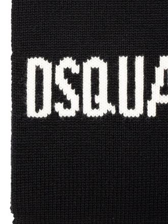 Dsquared2 Mens Logo Intarsia Knit Wool Scarf Black Accessories >