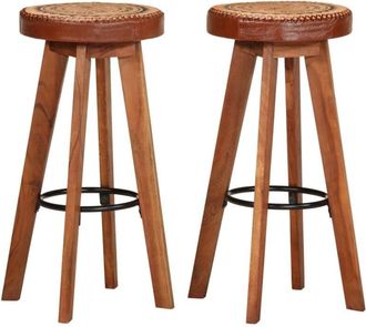 vidaXL Barhocker 2 Stk. Echtleder und Massivholz Akazie - Vidaxl