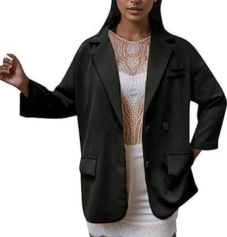 Generic Vestes pour femmes, printemps et &eacute;t&eacute;, d&eacute;contract&eacute;, couleur unie, boutons fins, manches trois-quarts 2026, Noir, M