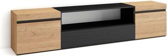 Skraut Home TV-Schrank, Lowboard, f&uuml;r Wohnzimmer und Esszimmer, 200x45x35cm, F&uuml;r TV-Ger&auml;te bis zu 80, Fernsehtisch, Moderner Stil, Eiche Schwarz - Skraut Home