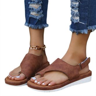 Minetom Damen Sommer Big Toe Fußkorrektur Sandale Frauen Schuhe Sommer Strand Reise Hallux Valgus Flache Zehentrenner Flip Flops A Braun 41 EU