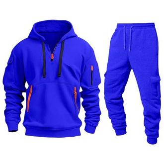 Generic Survêtement dhiver 2 pièces en polaire chaude pour homme, pull à fermeture éclair 1/4, décontracté et élégant, ensemble de jogging en tricot pour laut