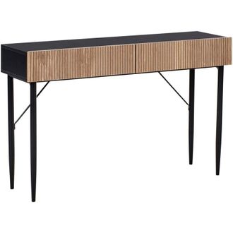 Beliani Console Moderne &agrave; 2 Tiroirs Couloir Chambre Placage Bois de Fr&ecirc;ne Fa&ccedil;ade Cannel&eacute;e MDF Noir Blythe