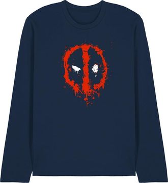 Deadpool Marvel Deadpool Paint Logo Unisex Long Sleeve T Shirt, Navy, X-Large