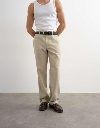 Topman Pantalon large &agrave; rayures - Taupe-Neutral
