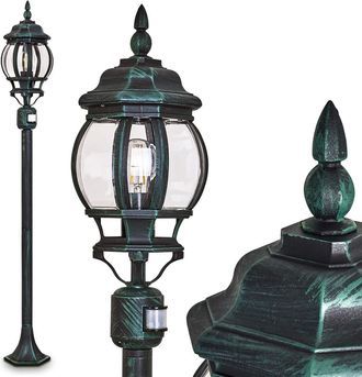 HOFSTEIN Außenleuchte Lentua m. Bewegungsmelder, Wegeleuchte in antikem Look, Aluguß in Schwarz/Grün mit Kunststoff-Scheiben, Stehleuchte 130 cm, Retro/Vintage