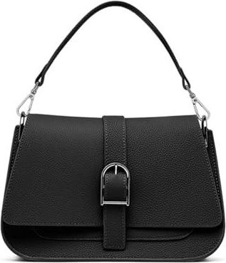 Generic Vinatge Sac &agrave; bandouli&egrave;re en cuir v&eacute;ritable pour femme 2025 de luxe Designer Sac &agrave; main fourre-tout pour femme, Noir, Taille unique