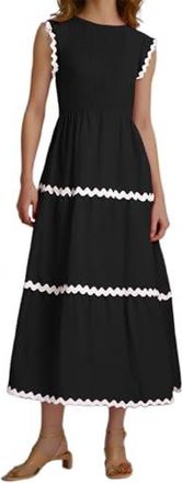 Generic 2026 Robes amincissantes pour femmes, robe d&eacute;contract&eacute;e, temp&eacute;rament, longue, europ&eacute;enne et mince, &eacute;l&eacute;gante, Noir, XXL