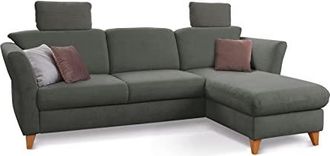 Cavadore Schlafsofa Trend / Skandinavisches Ecksofa mit Federkern, Bettfunktion, Bettkasten im Longchair und 2 Kopfstützen / 249 x 86 x 162 / Cord, Dunkelgrau