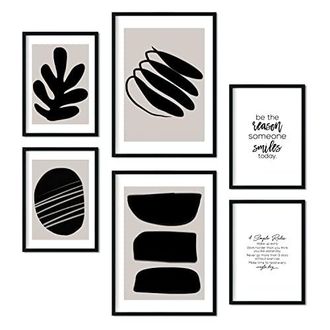 Nacnic Ensemble de 6 affiches en noir et blanc. Collection de plaques avec collage esth&eacute;tique pour la d&eacute;coration dint&eacute;rieur. Tailles A3 et A4. Sans cadre