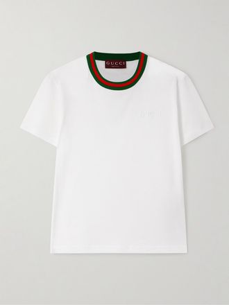 Gucci T-shirt Aus Baumwoll-jersey Mit Streifen - Weiß