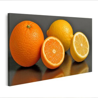 Islandburner Wandbild auf Leinwand Zitrusfr&uuml;chte - Frische Orangen und Zitronen auf dunklem Hintergrund - Edition Z1
