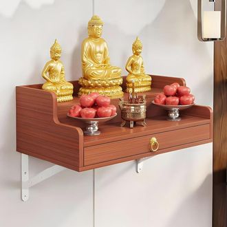 Generic Buddha-Schrein, Wandaltartisch, pers&ouml;nlicher Buddha-Nischenaltarschrank, chinesischer Meditationstisch mit Schublade, kleine Opfertische f&uuml;r Puja und 