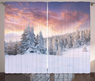 Abakuhaus Winter Rustikaler Vorhang, Sonnenaufgang l&auml;ndliche Felder, Wohnzimmer Universalband Gardinen mit Schlaufen und Haken, 280 x 260 cm, Wei&szlig; Korallenrot B