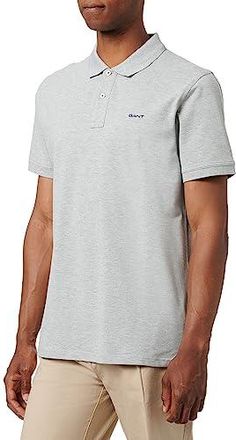 GANT REG SS Rugger À Manches Courtes en Piqué Contrasté Regular, Grey Melange, M Homme